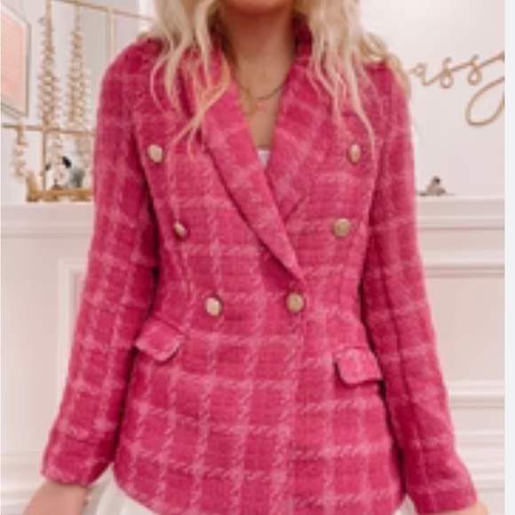 Jackets & Coats | Nwt Riffraff Pink Tweed Blazer | Poshmark
